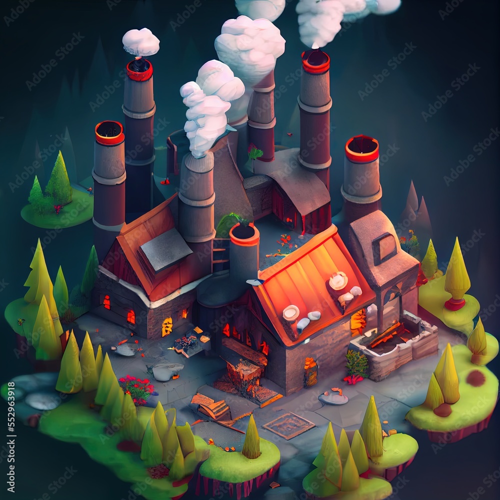 Factory with Smoking Chimneys Air Pollution Production Industry ...