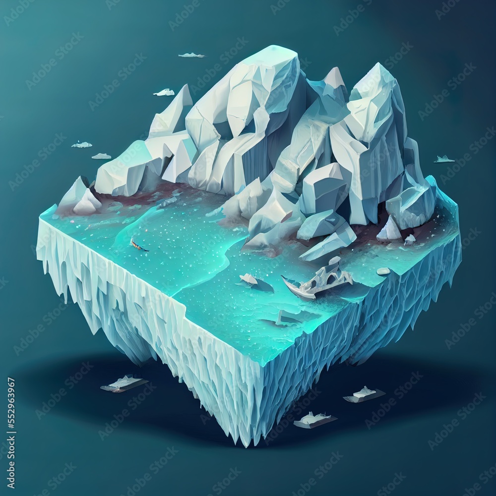 Melting Iceberg Glacier Climat Change - Diorama, Isometric View, Game ...