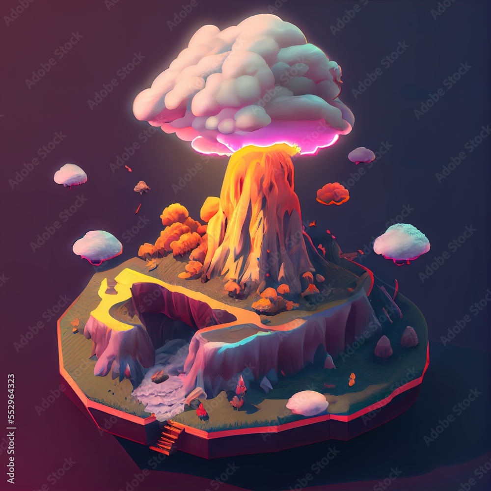 Atomic Bomb Explosion Mushroom Cloud Armageddon - Diorama, Isometric ...