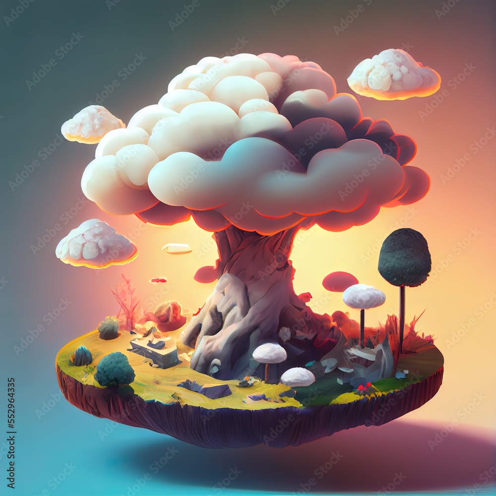 Atomic Bomb Explosion Mushroom Cloud Armageddon - Diorama, Isometric ...