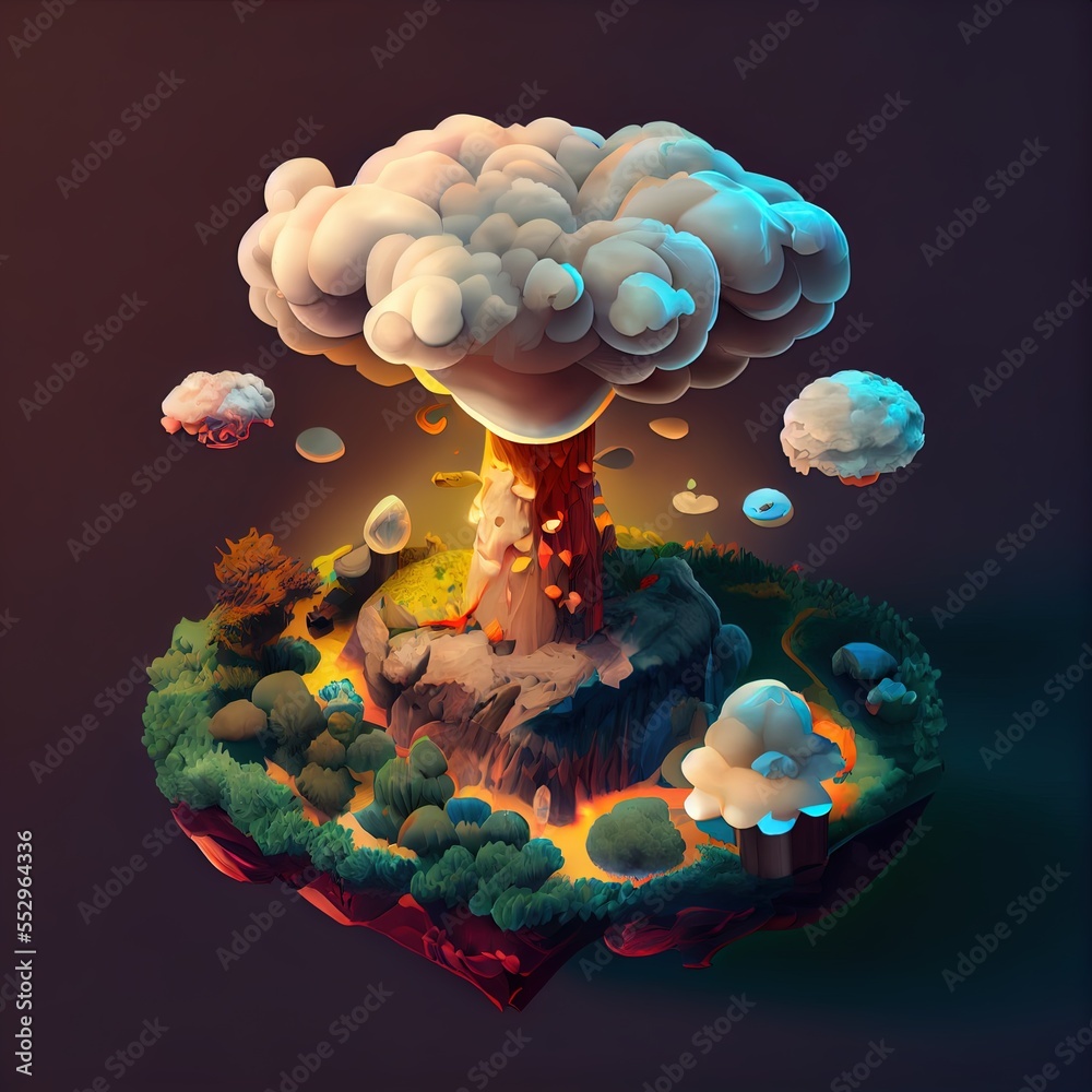Atomic Bomb Explosion Mushroom Cloud Armageddon - Diorama, Isometric ...
