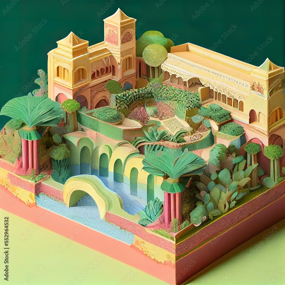 Hanging Gardens of Babylon Ancient Palce - Diorama, Isometric View ...