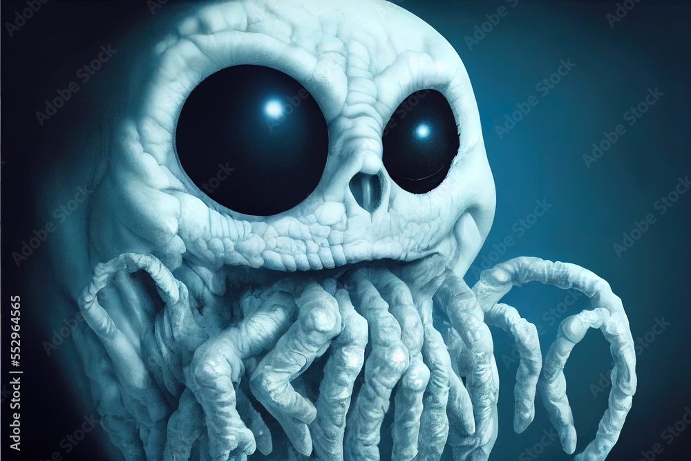 An Alien with Big Scary Eyes and Tentacles Monster Horror - Digital Art ...