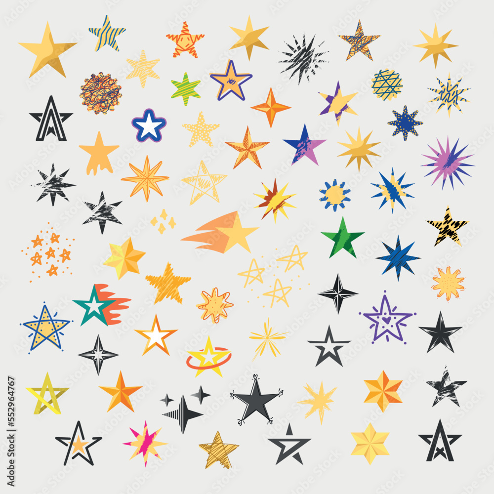 Large collection of different types of stars. Stock Vector | Adobe Stock