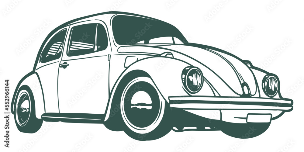 Beetle classic car - hand drawn vector illustration - Out line Stock ...