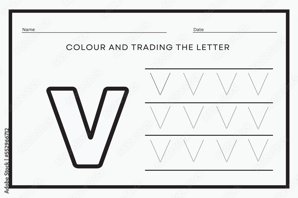 Alphabet Tracing Worksheet Writing letter V. illustrator vector Stock ...