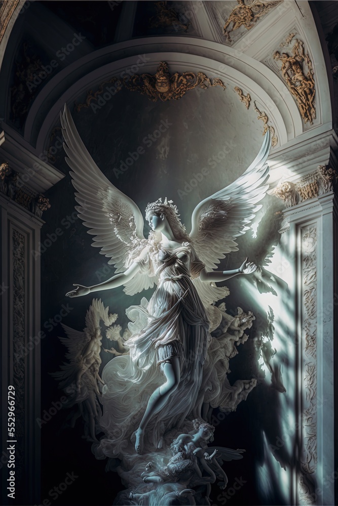 Illustration of carved angel in marble baroque frescoes angels inside ...
