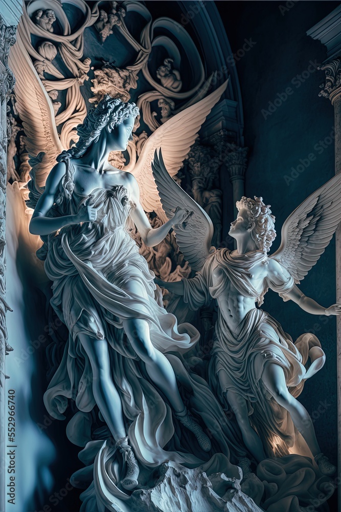 Illustration of carved angel in marble baroque frescoes angels inside ...