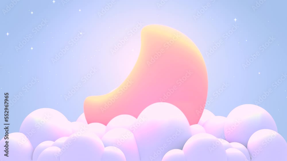 Looped cartoon moon on soft pastel clouds animation. Stock Video ...