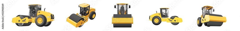 STEAMROLLER, CAT yellow steamroller isolated on white, 3d rendering PNG ...