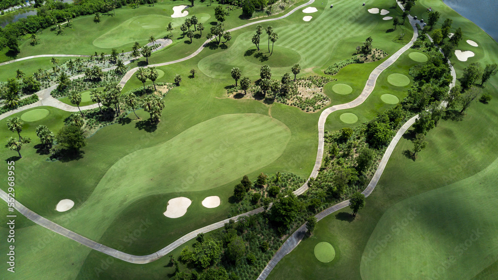 Stockfoto Aerial view of green golf course and putting green, Aerial ...