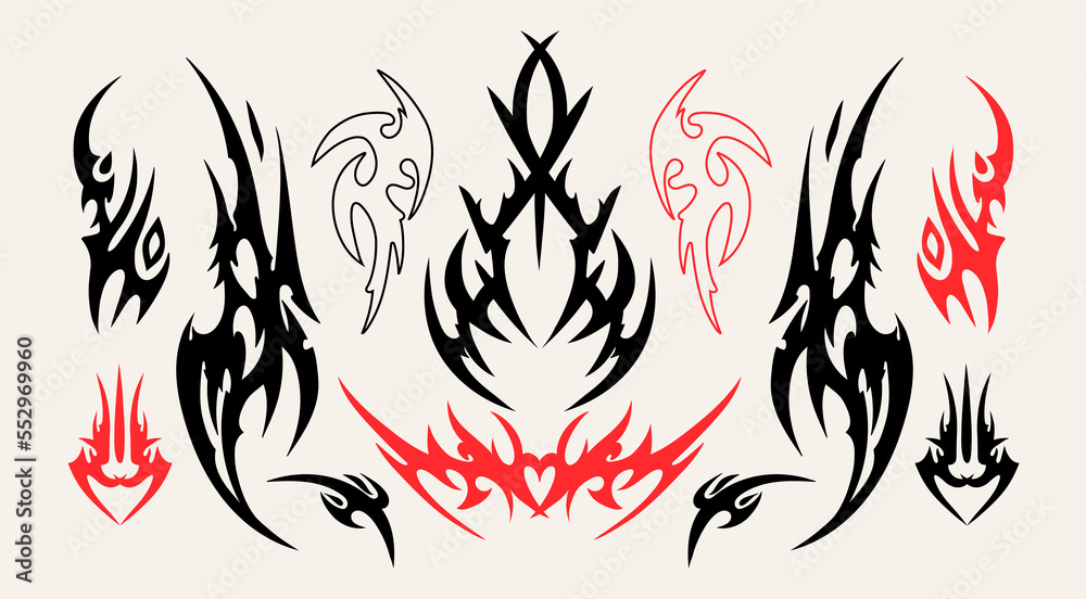 Neo Tribal Tattoo Set Abstract Ethnic Shapes Ornaments Hand Drawn