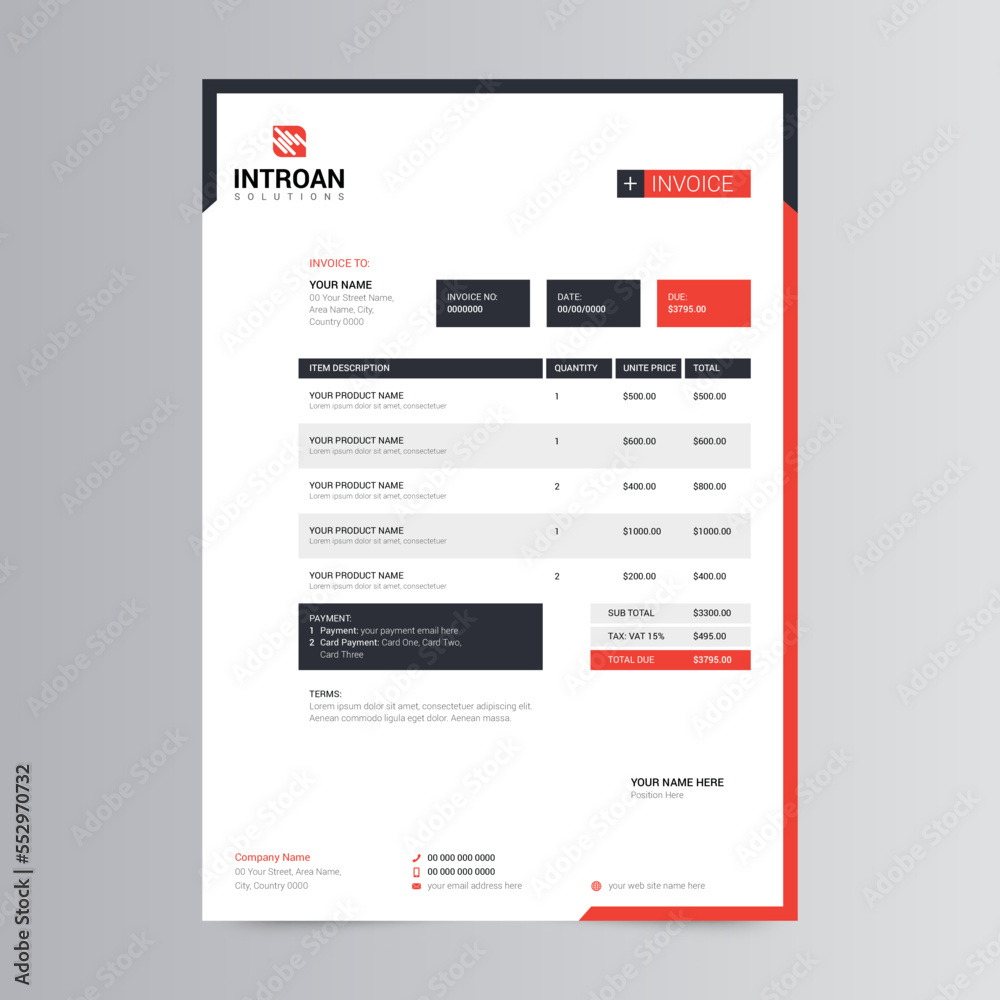 Clean Invoice Template, Corporate Business Invoice design Stock Vector ...