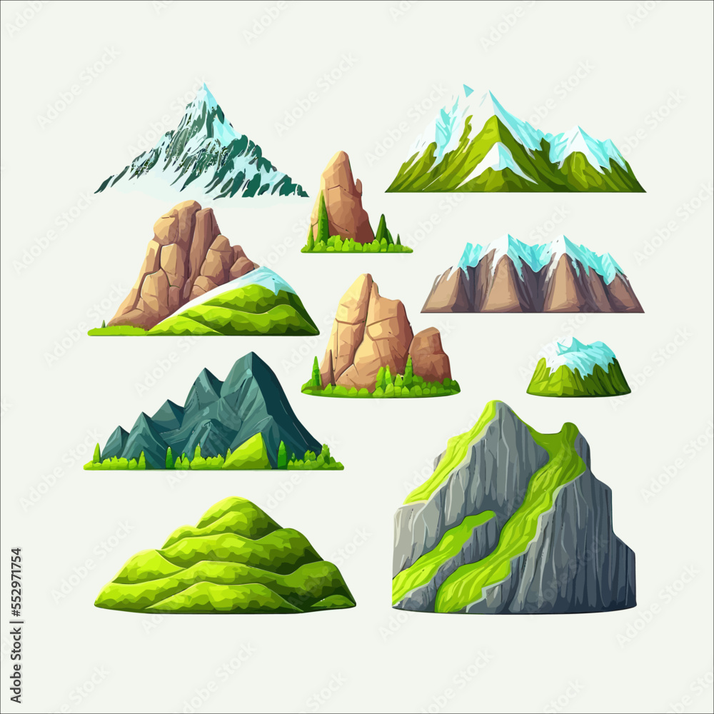 Cartoon mountains ridges. Nature landscape elements. Isolated on a ...