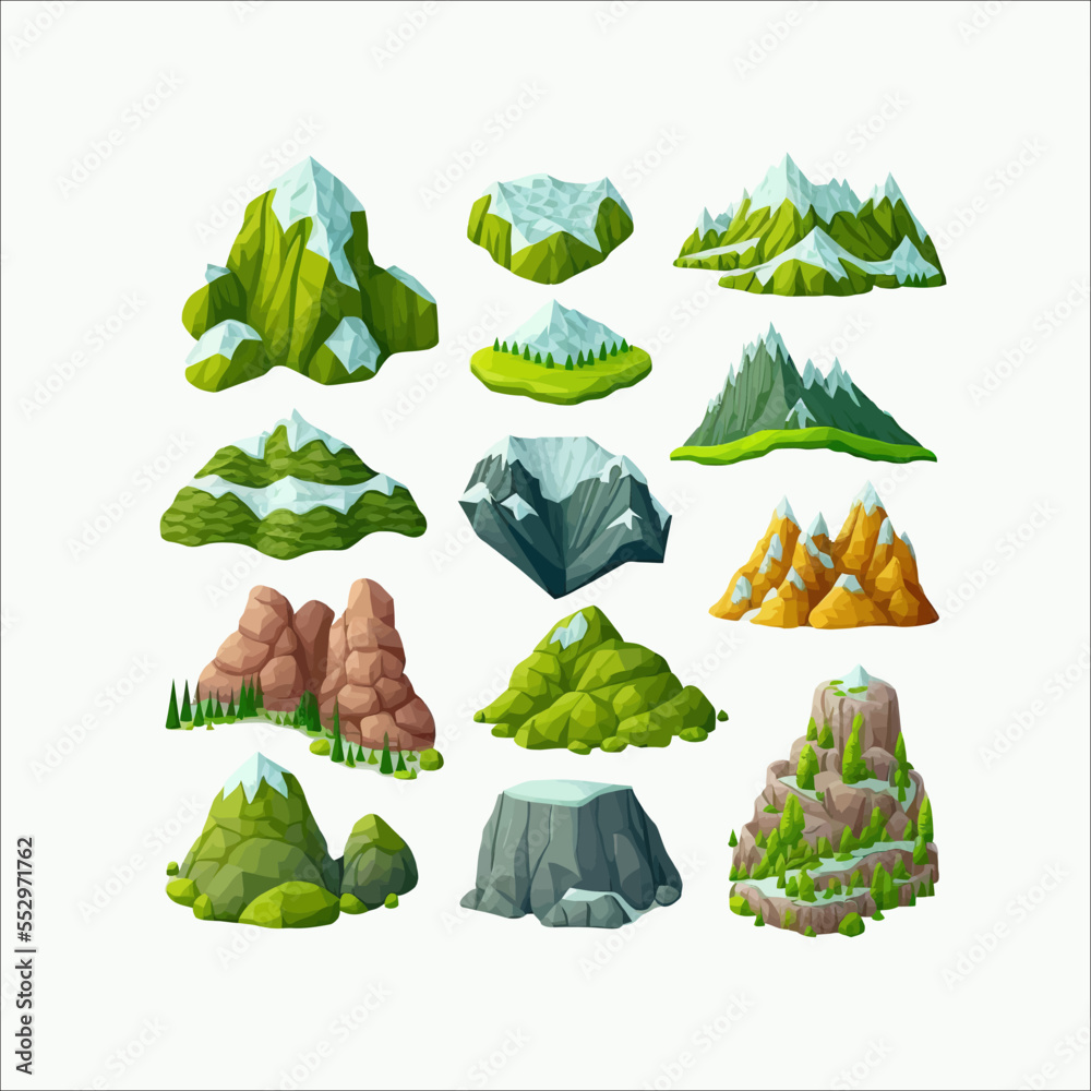 Cartoon mountains ridges. Nature landscape elements. Isolated on a ...