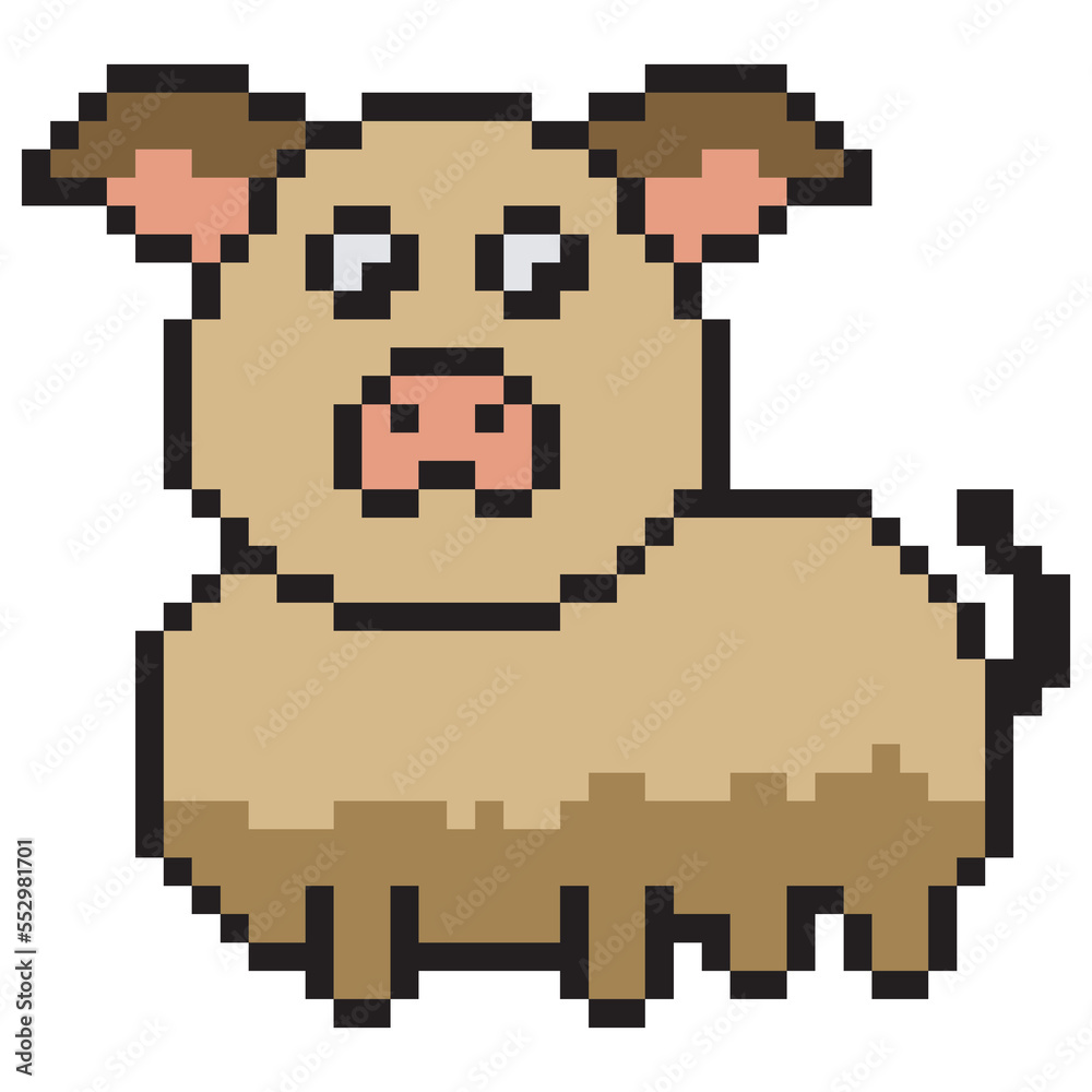 Pig pixel art isolated on white background. Vector illustration. Stock ...