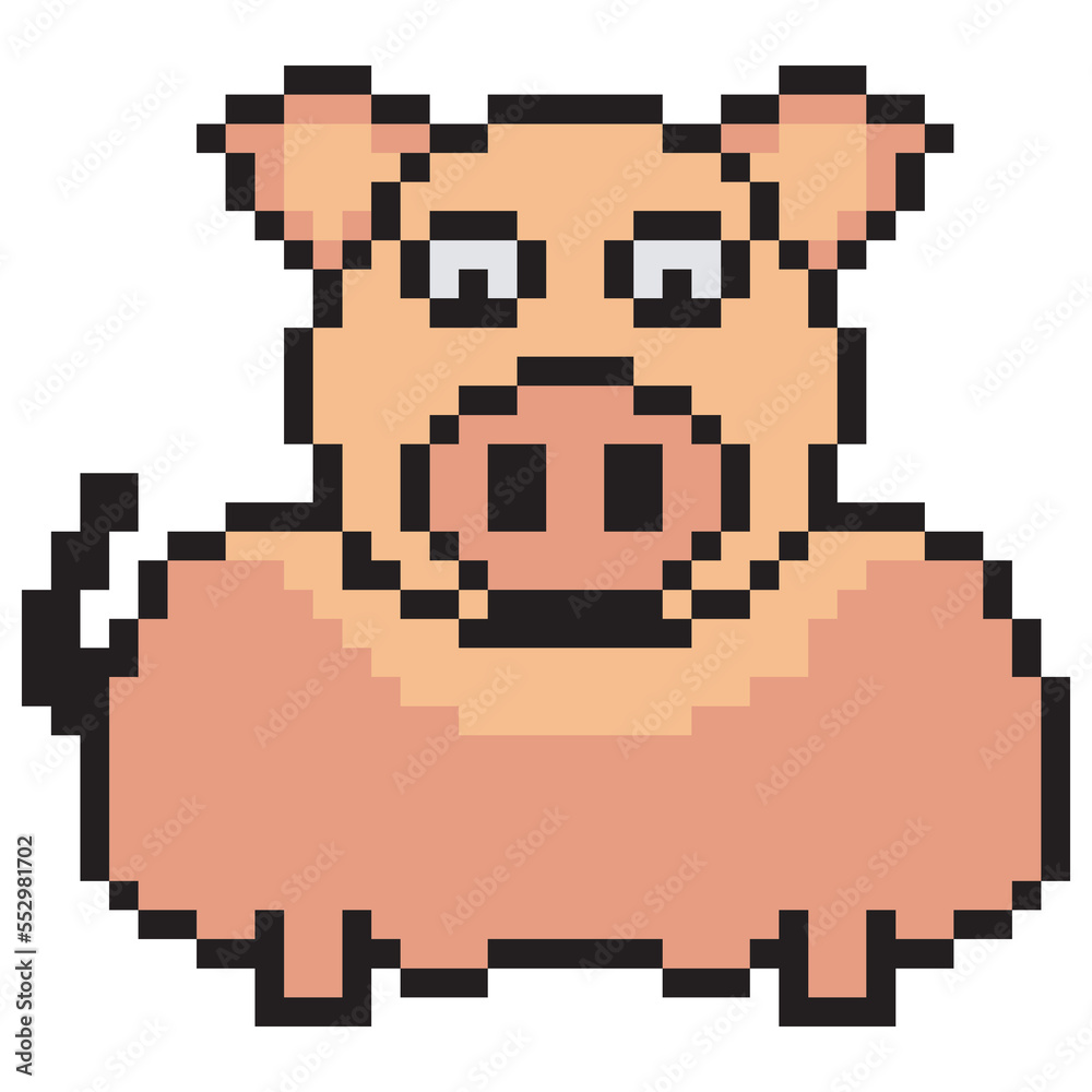 Pig pixel art isolated on white background. Vector illustration. Stock ...