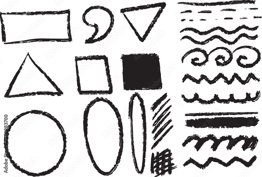Vector circle, square, sign. A black line on a white background. Paint ...