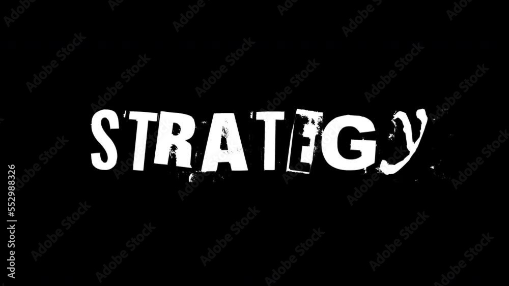 strategy text animation concept.decoder fade in effect.cut out letters ...