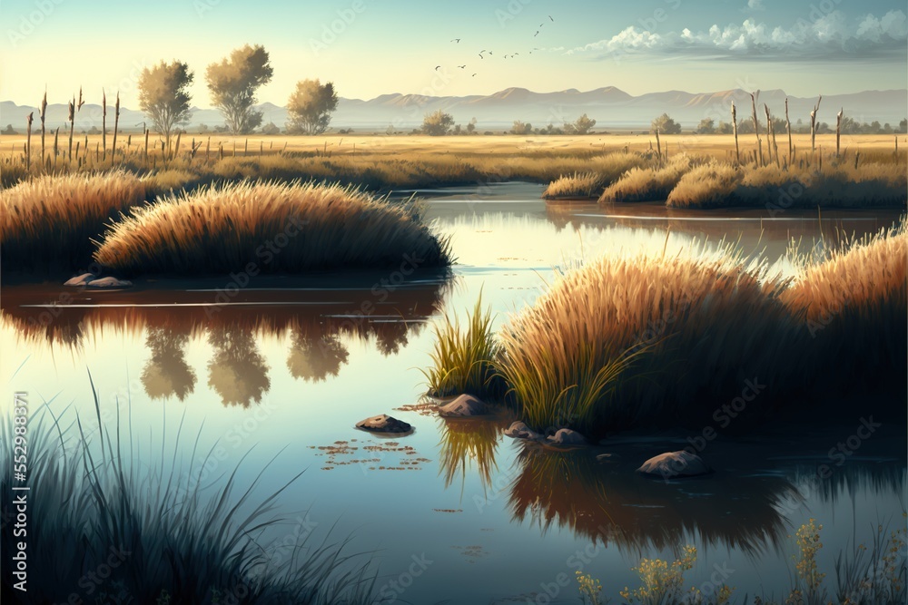 Wetland Wallpaper, 4K Landscape, Water Field Stock Illustration | Adobe ...