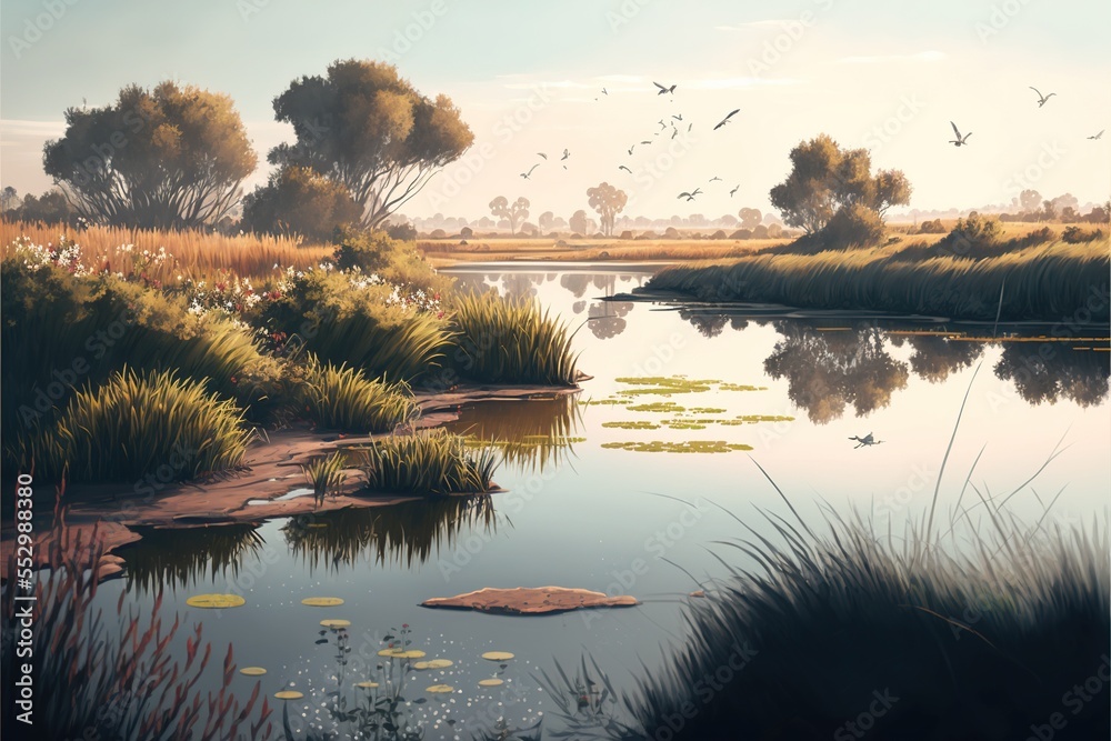 Wetland Wallpaper, 4K Landscape, Water Field Stock Illustration | Adobe ...