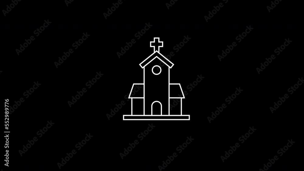 church outline icon animation.white icon on black background.luma matt ...