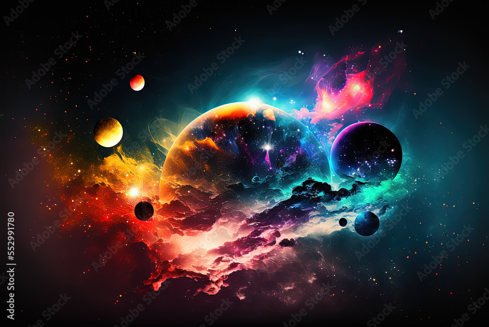 Abstract cosmic background. Colorful background with planets and stars ...