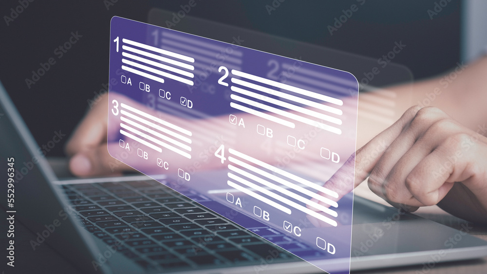 Virtual test or questionnaire show on screen and answer check mark to ...