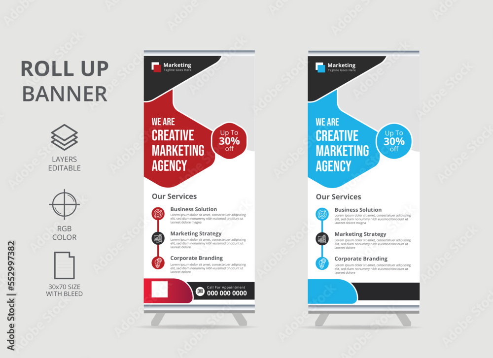 Editable vertical template vector set, modern standee, and flag banner ...