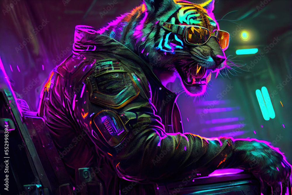 Cyberpunk club tiger Stock Illustration | Adobe Stock