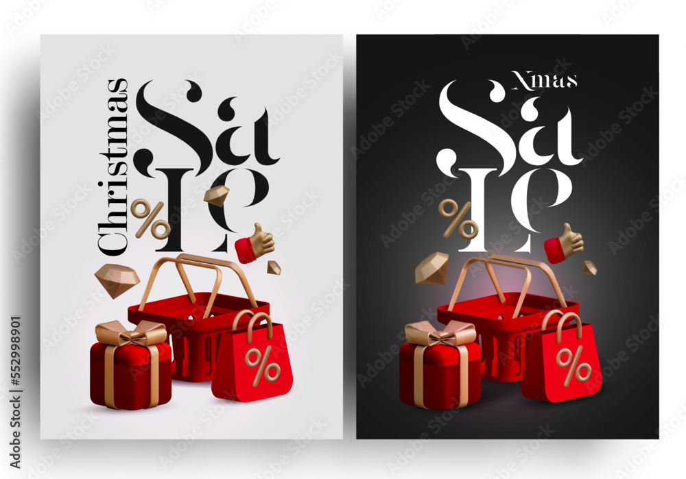 Christmas holidays shopping sale promo flyer or poster design template ...