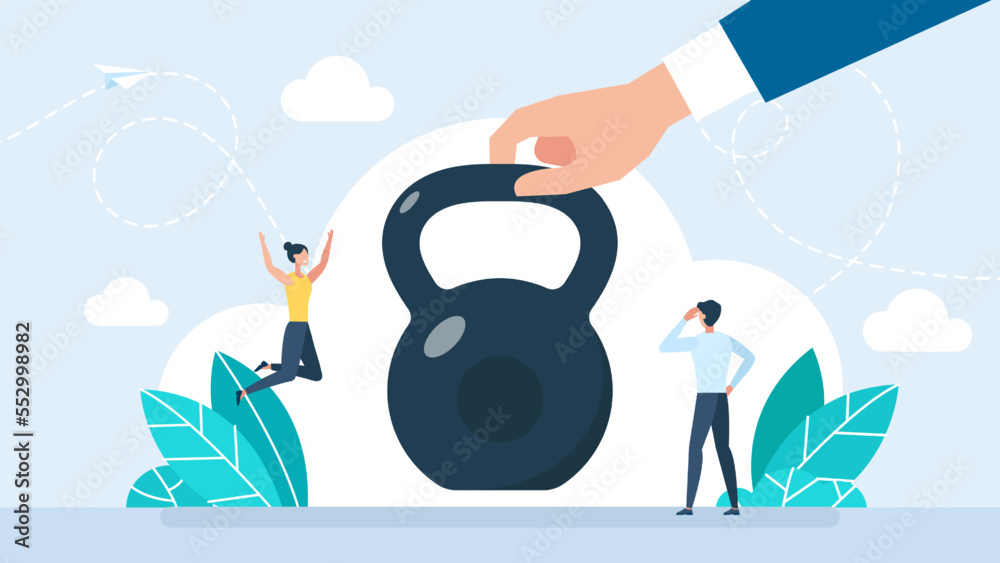 Strong businessman hero show his strength by easy lifting heavy weight ...