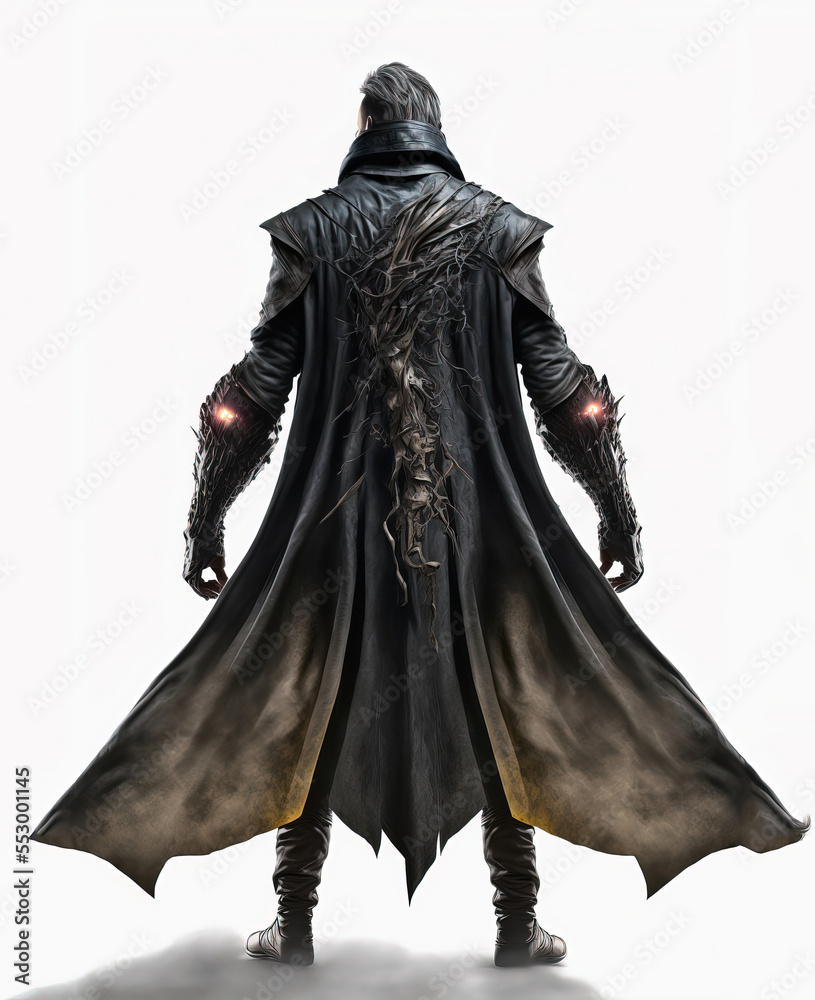 personnage de fantasy de dos sur fond blanc, magicien Illustration ...