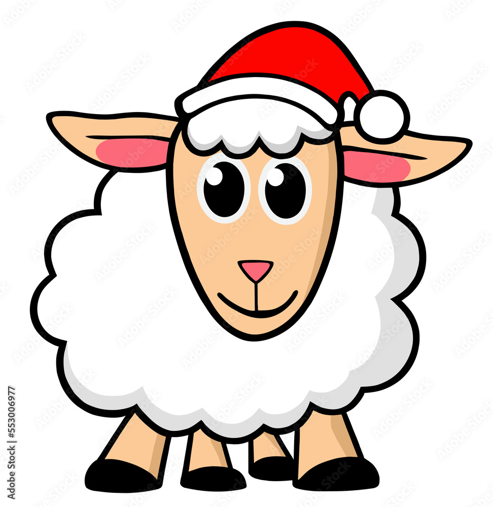 simple cartoon santa sheep Stock Illustration | Adobe Stock
