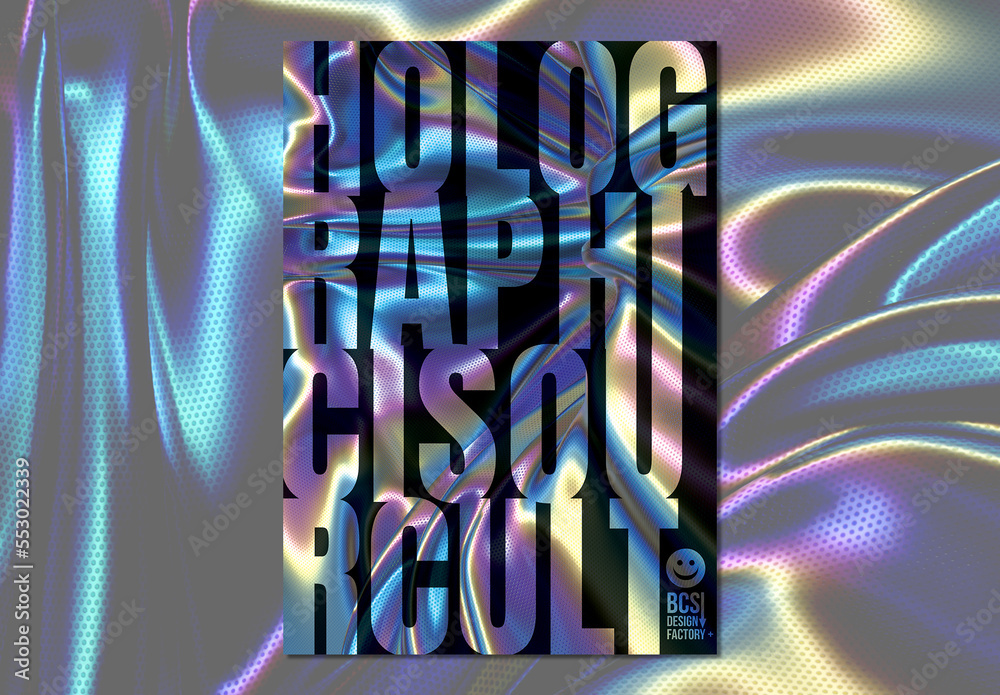 Bold Typography Poster Layout with Holographic Gradient Stock Template ...