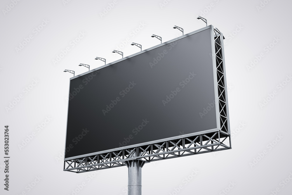 Blank black billboard isolated on white background, perspective view ...