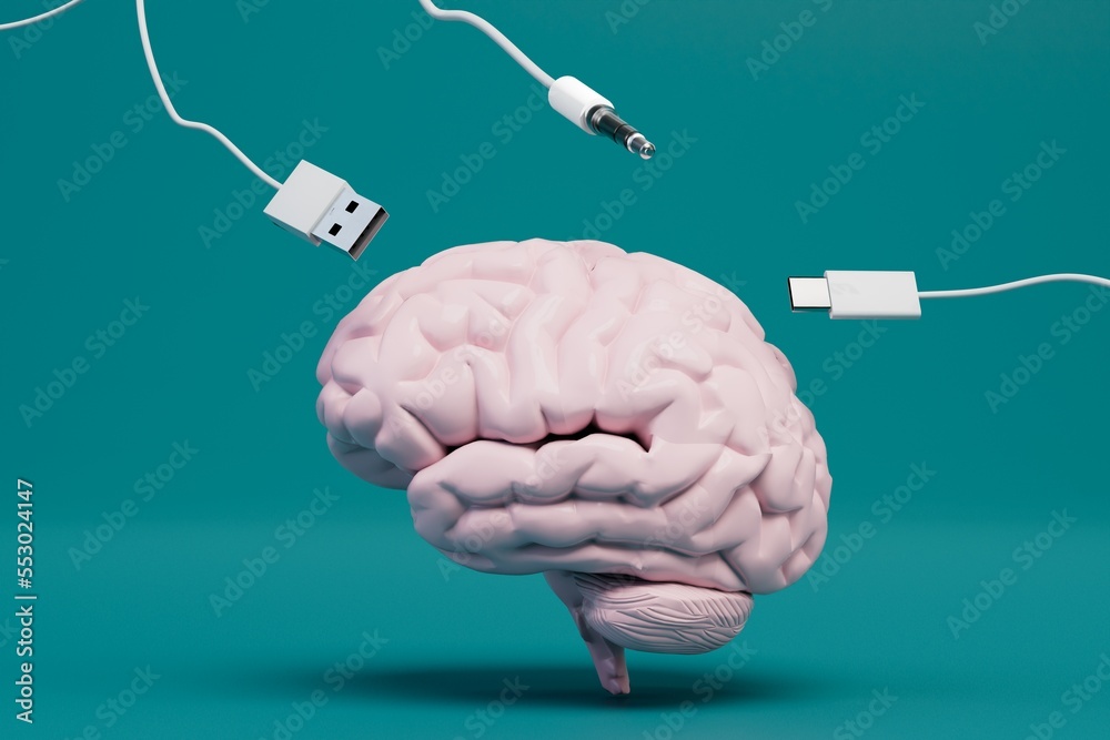 replenishment of the brain with information. brain and usb wires on a ... replenishment of the brain with information. brain and usb wires on a ...