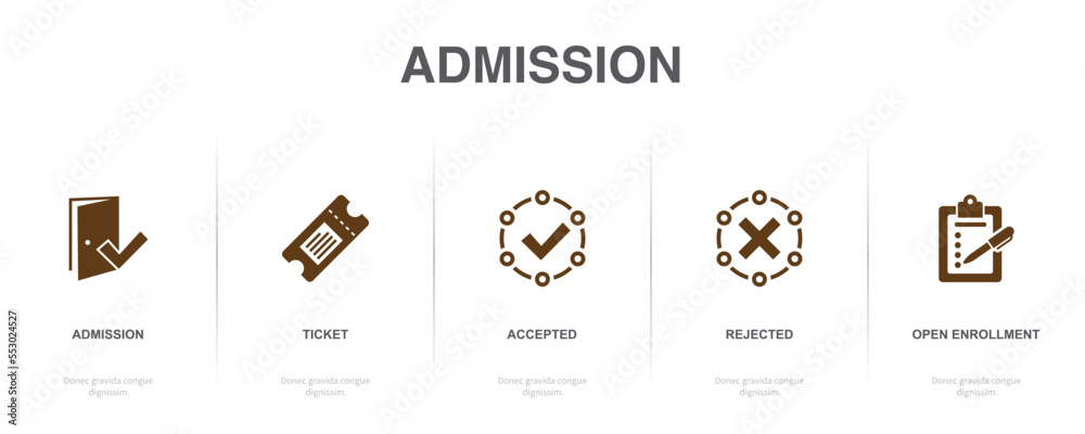Admission, Ticket, accepted, rejected, Open Enrolment, icons ...