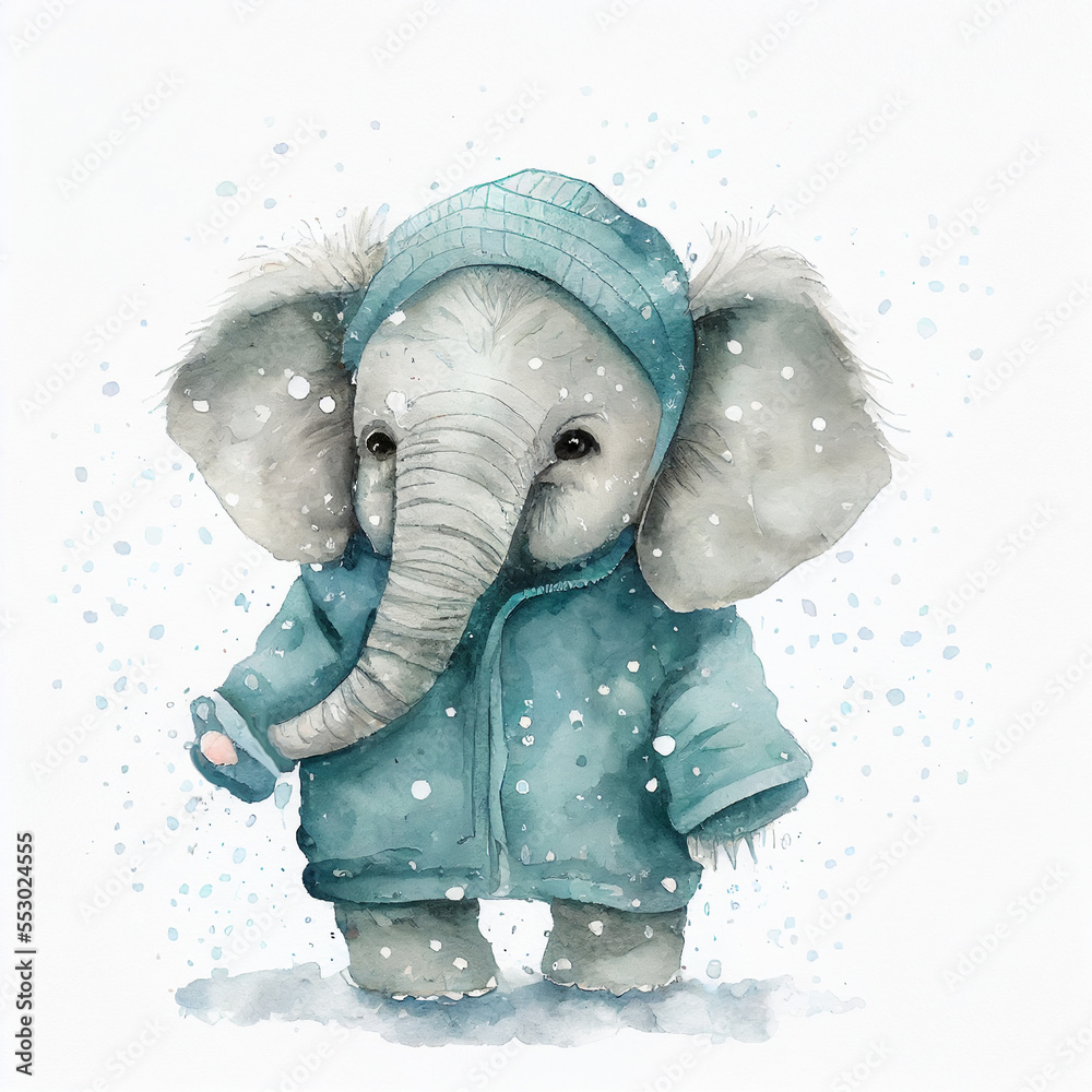 baby elephant walks in the snow Stock Illustration | Adobe Stock