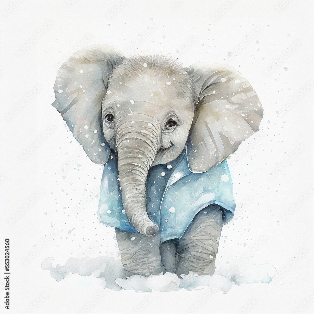 baby elephant walks in the snow Stock Illustration | Adobe Stock