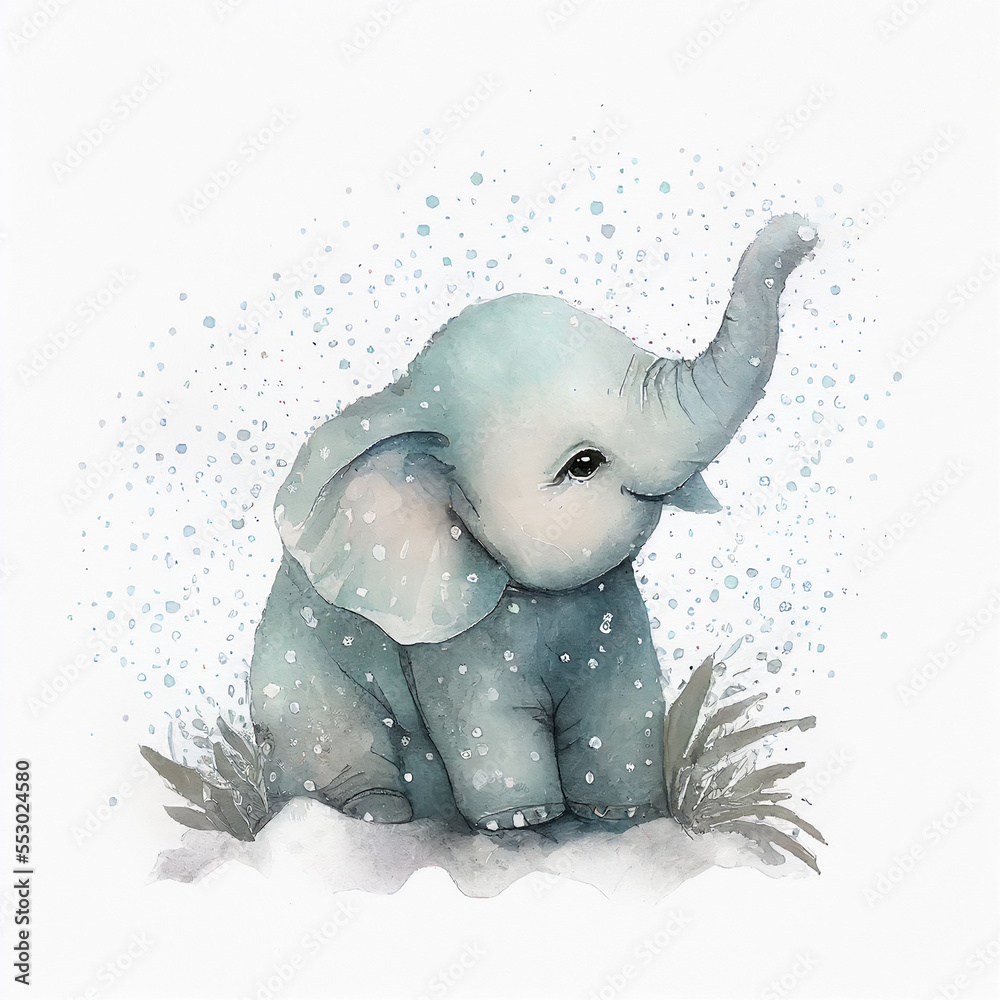 baby elephant walks in the snow Stock Illustration | Adobe Stock