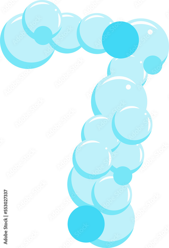 Soap bubble number 7. Seven water suds figure. Cartoon font Stock ...