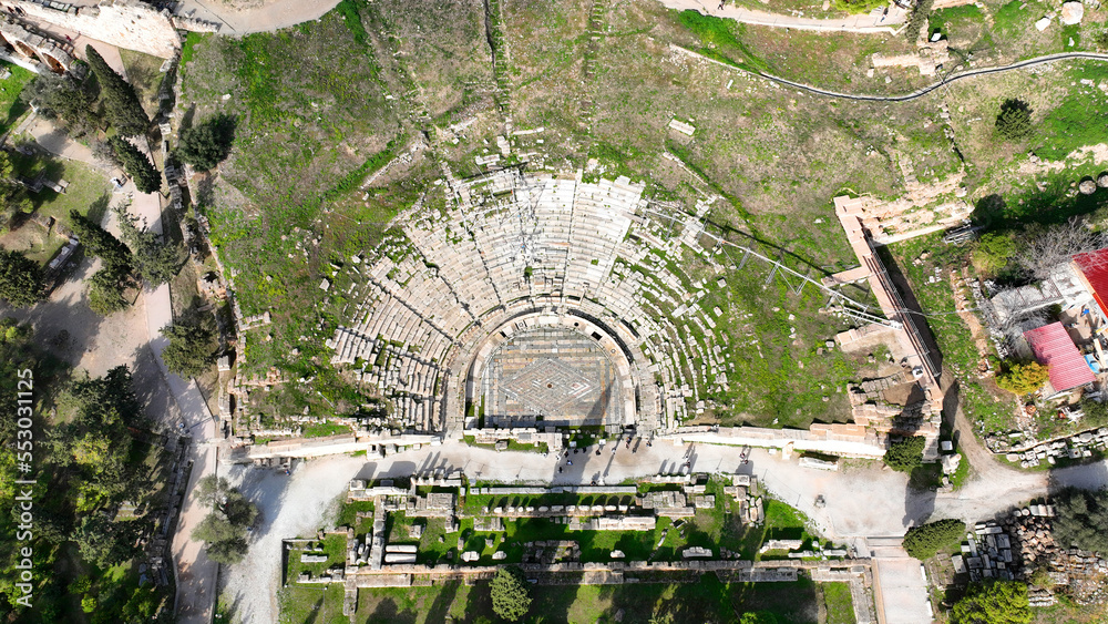 Aerial drone photo of iconic theatre of Dionysus built in the slopes of ...