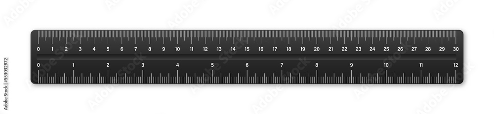 Realistic plastic ruler with measurement scale and divisions, measure ...