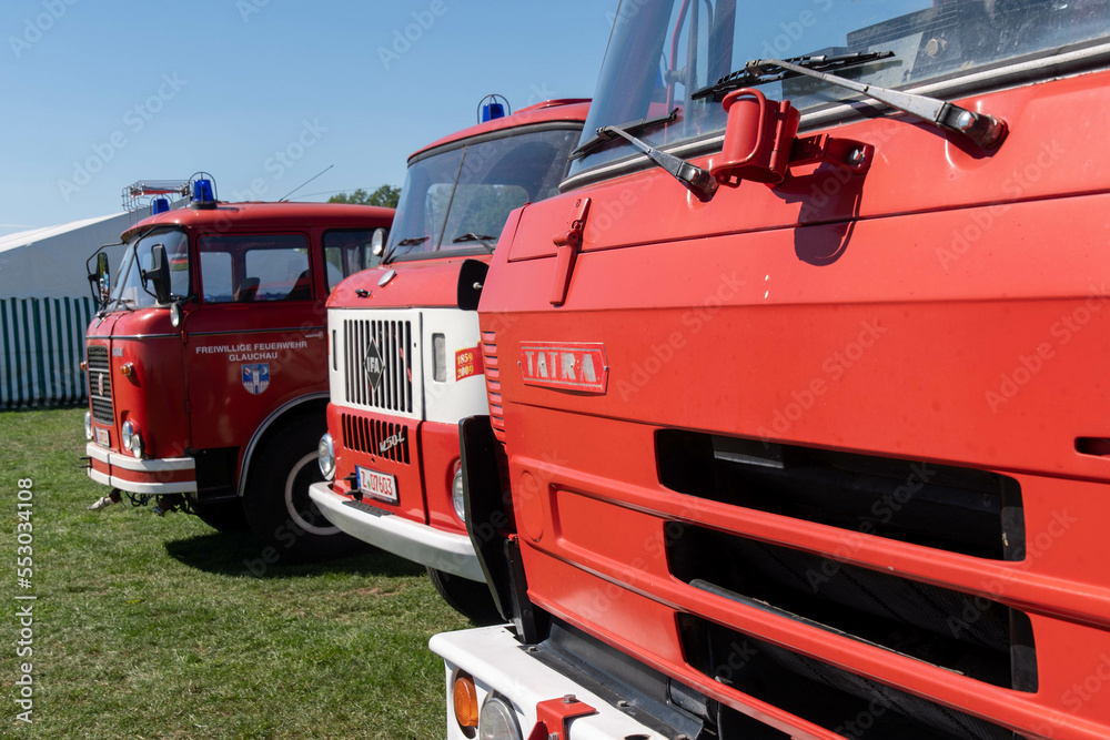 old red East German fire truck from the DDR and the company Trabant ...