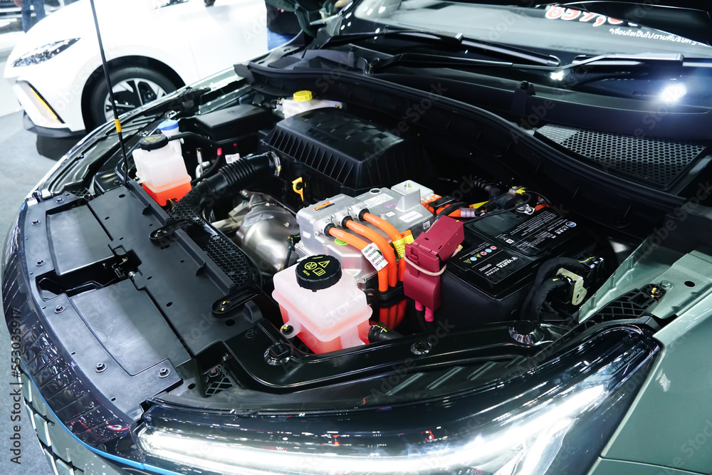 Bangkok, Thailand - 10 December 2022: Electric car engine room in at ...