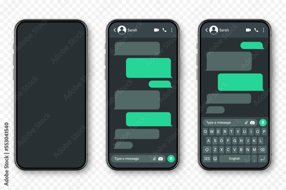 Realistic Smartphone With Messaging App Blank Sms Text Frame Conversation Chat Screen With