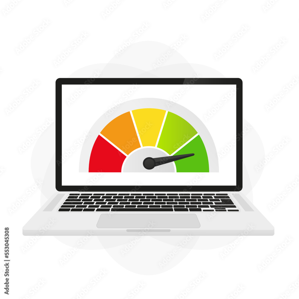 Scale on a laptop, emotional scale, speed scale. Vector illustration ...