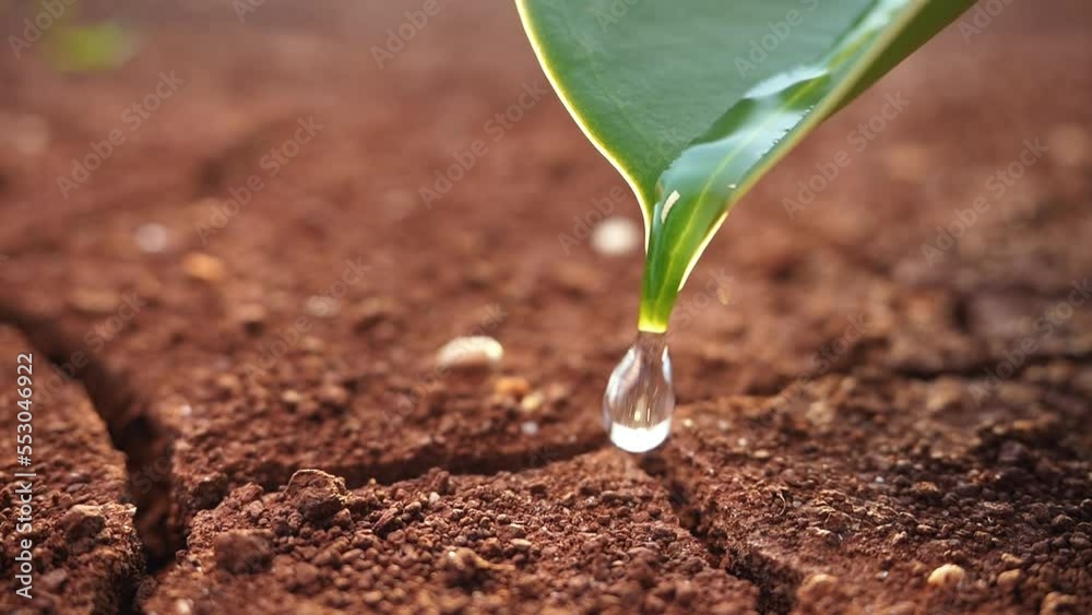Stockvideo Drought concept, drop of water falling on dry cracked soil ...
