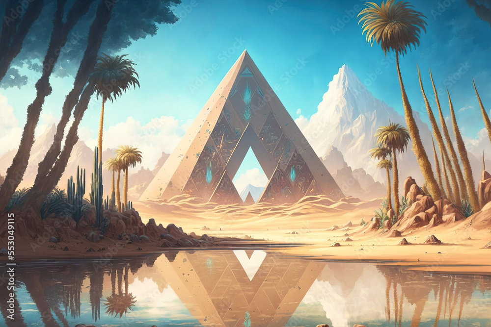Desert with the mysterious pyramids of ancient Egypt. Fantasy desert ...